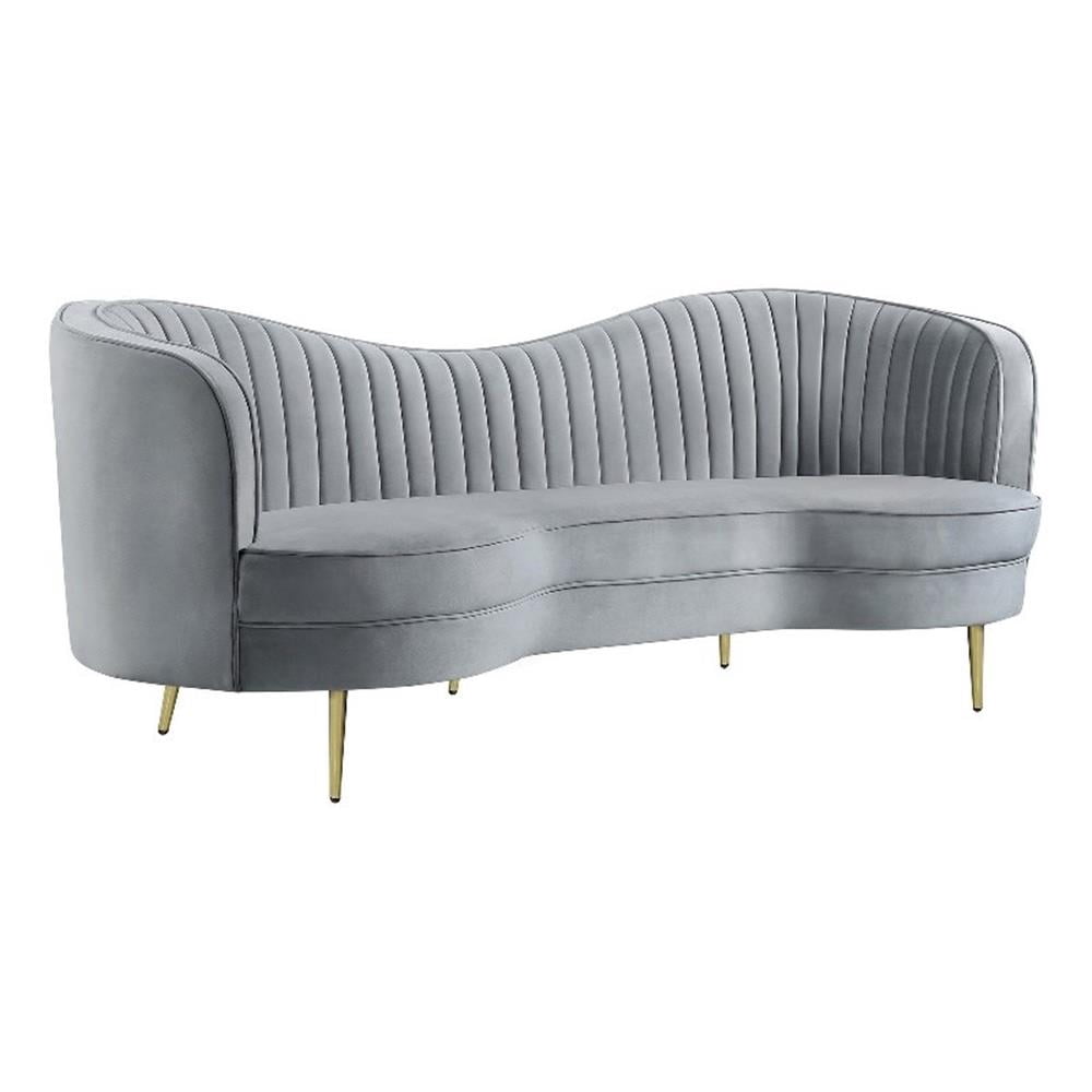 Pemberly Row 84 Inch Curved Kidney Shape Sofa with Channel Tufting in ...