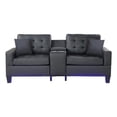 Pemberly Row 85" Black PVC LED Sofa with USB Storage and Cupholders ...