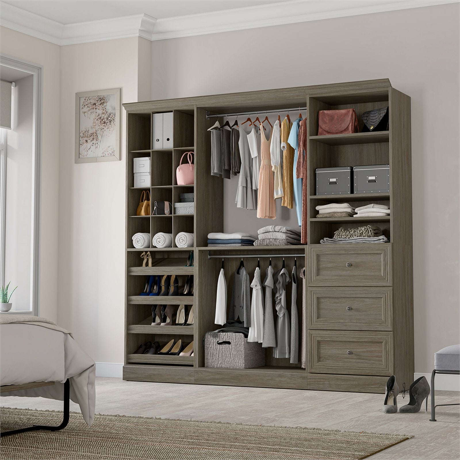 Pemberly Row 86" Engineered Wood Closet System with Drawers in Walnut ...