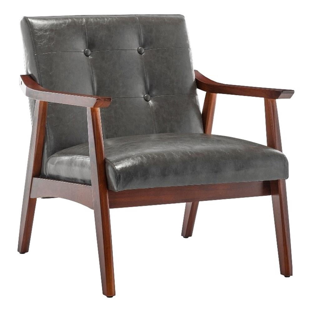 Pemberly Row Accent Chair in Gray Faux Leather and Espresso Wood Frame ...