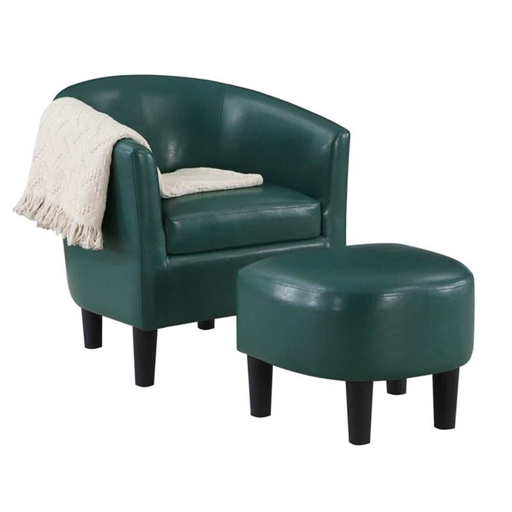 Pemberly Row Accent Chair with Ottoman in Green Faux Leather - Walmart.com