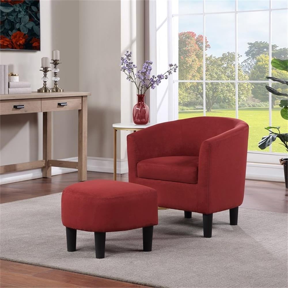 Pemberly Row Accent Chair with Ottoman in Red Microfiber Fabric ...