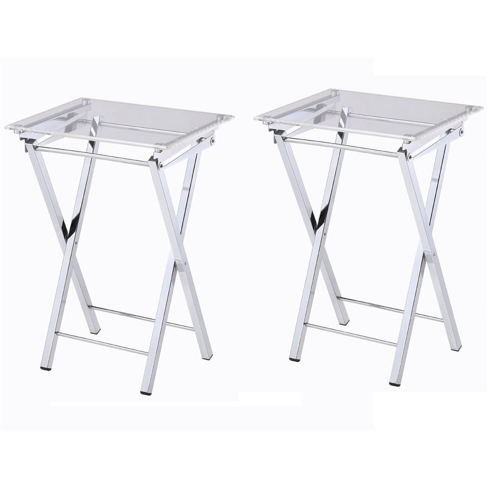 Pemberly Row Acrylic Metal Folding Tray Table in Chrome (Set of 2 ...