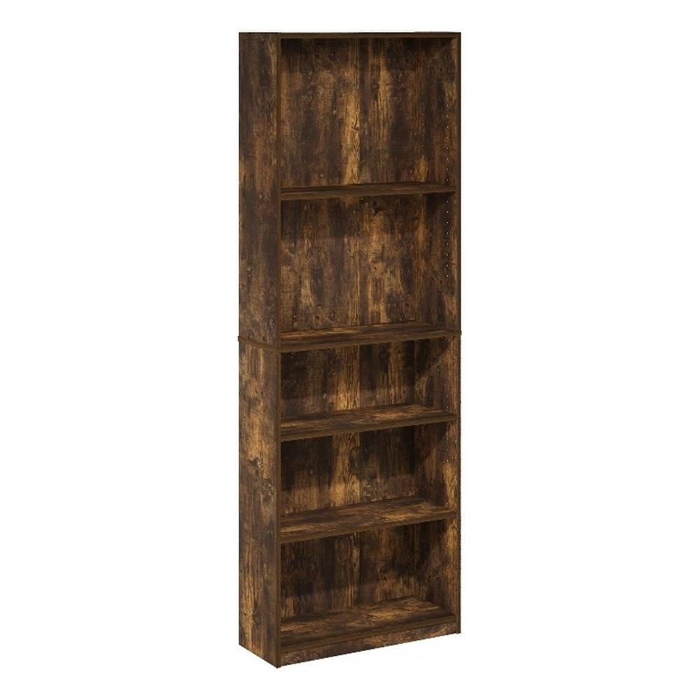 Pemberly Row Adjustable Shelf Bookcase in 5-Tier in Amber Pine ...
