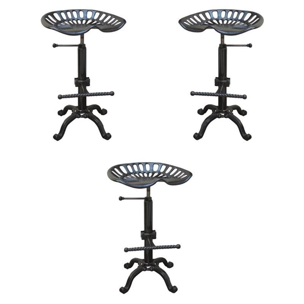 Pemberly Row Adjustable Tractor Seat Stool in Black - Set of 3 ...