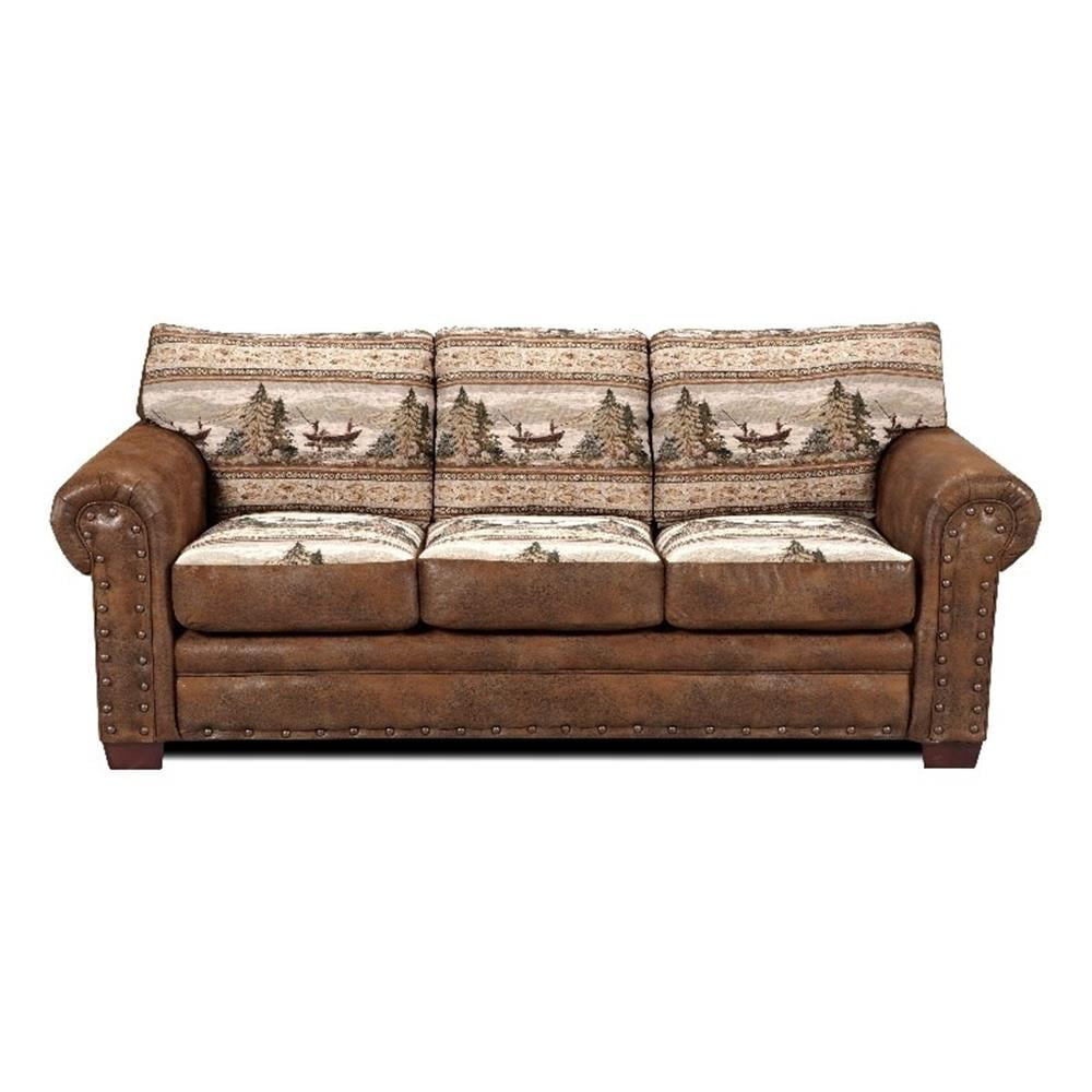 Pemberly Row Alpine Lodge 88" Microfiber Sleeper Sofa in Brown ...