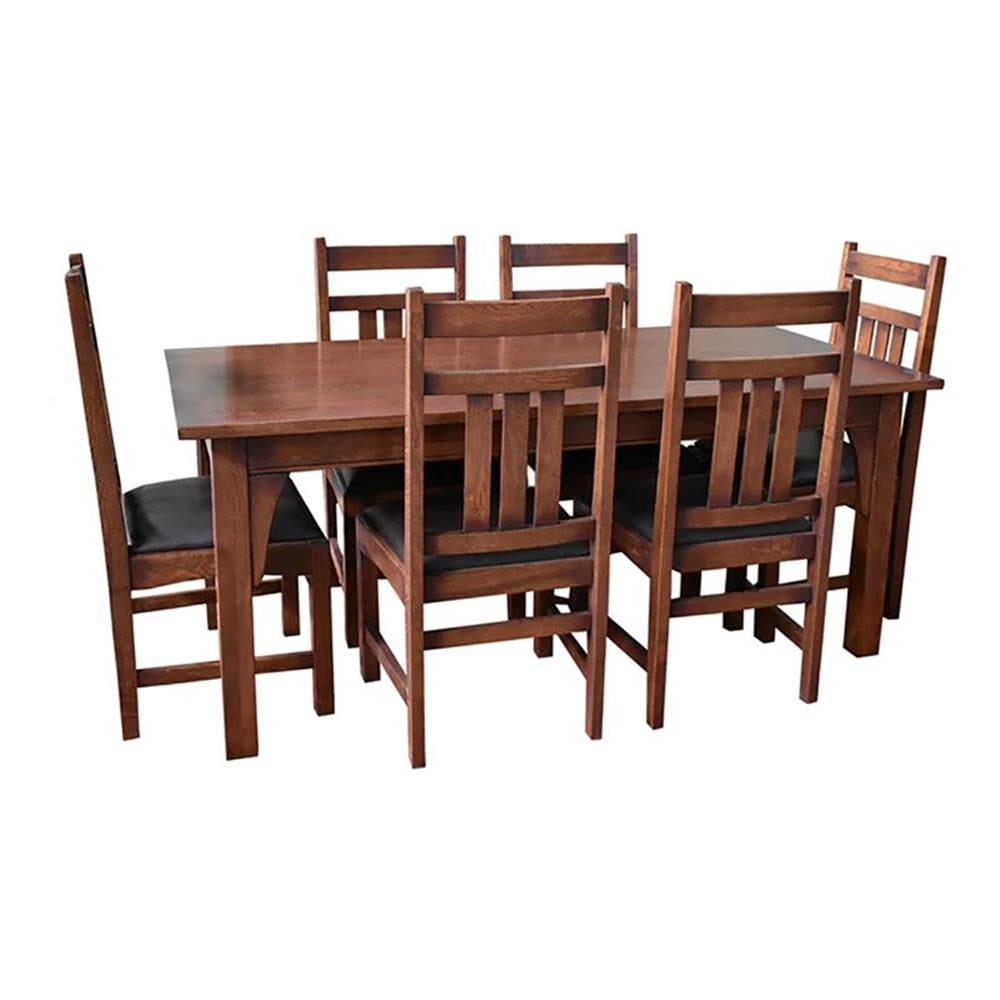 Pemberly Row Arts and Crafts Solid Wood Dining Table Set in Walnut Oak ...