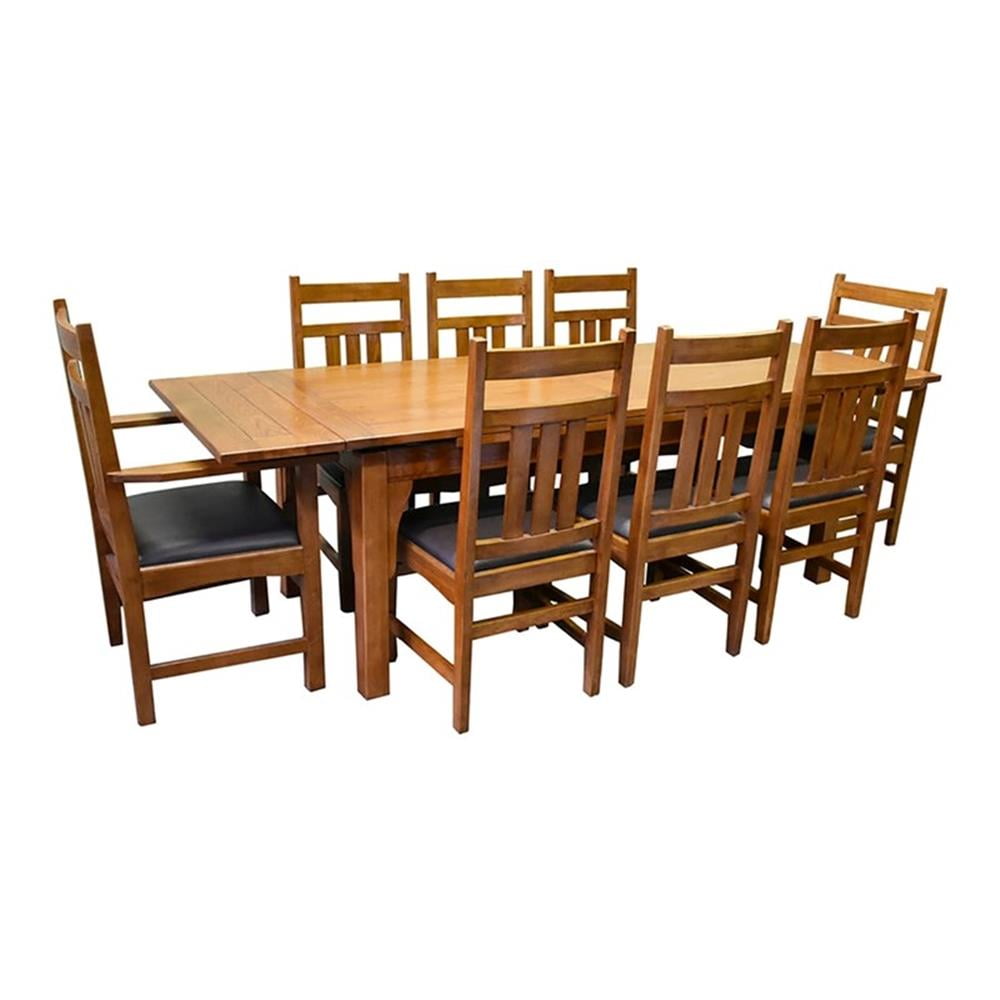 Pemberly Row Arts and Crafts Solid Wood Stow Table Set in Light Oak ...