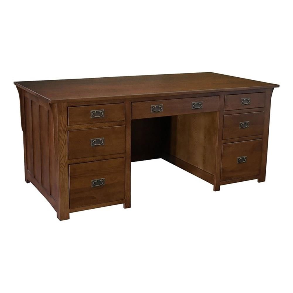 Pemberly Row Arts and Crafts Wood Library Desk w/ File Cabinet in ...