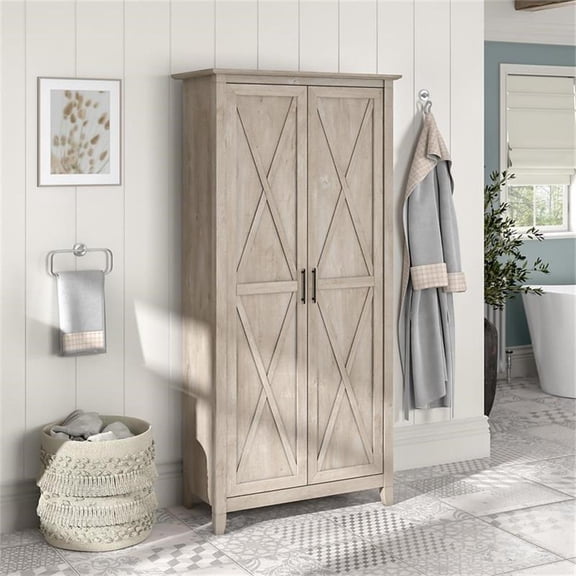 Pemberly Row Tall Linen Cabinet with Doors in Platinum Gray ...