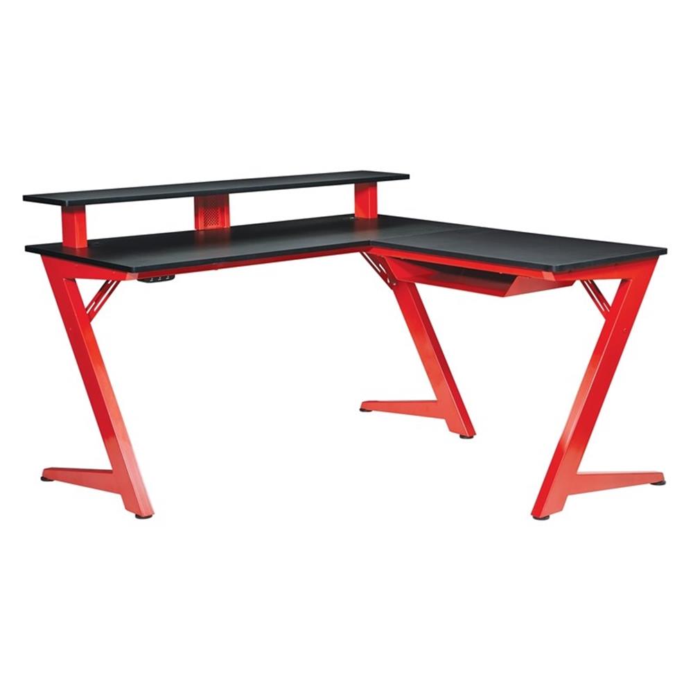 Pemberly Row Battlestation L-Shape Game Desk with Carbon Top and Matte Red Legs - Walmart.com