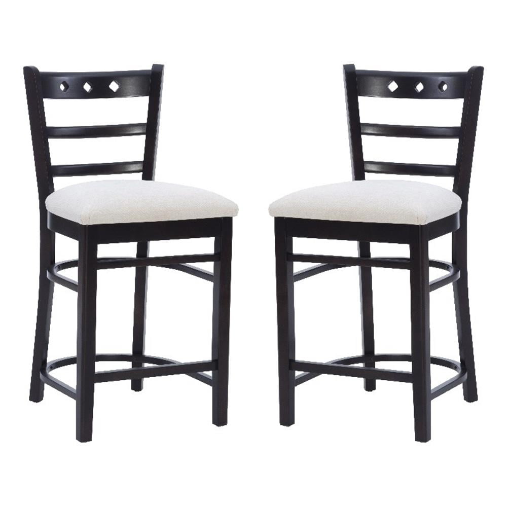 Pemberly Row Beechwood Set of 2 Padded Seat Ladder Back Counter Stools ...