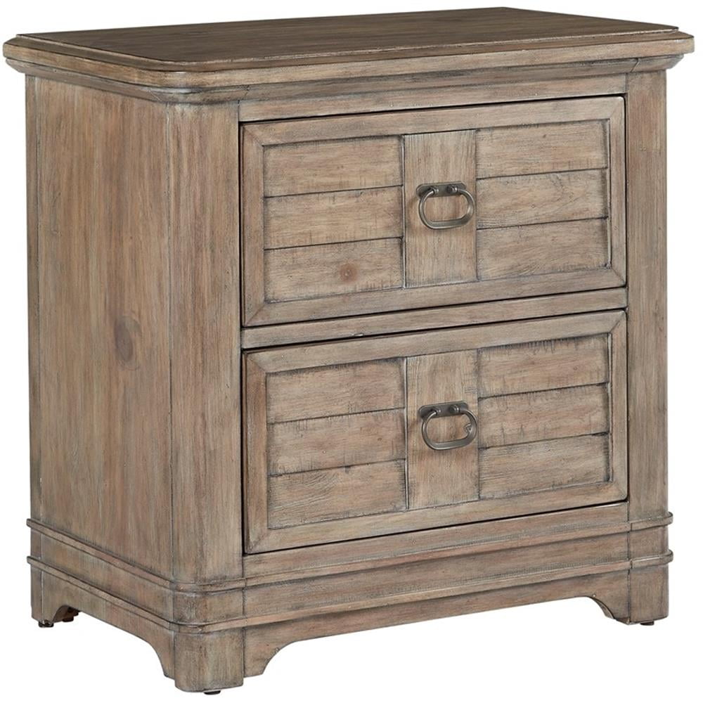 Pemberly Row Beige Antique Sand Wood Two Drawer Farmhouse Style ...