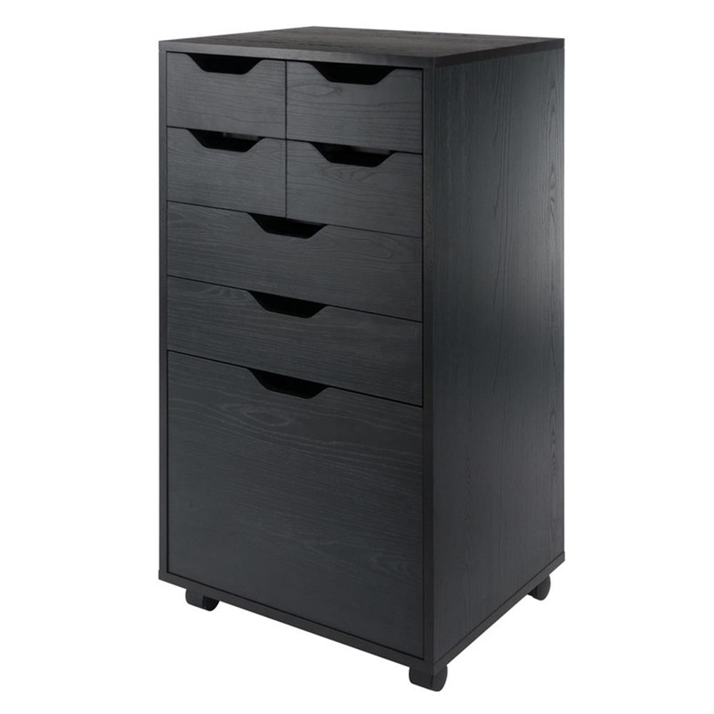 Pemberly Row Bins and Drawers Multi-Storage Tall Mobile Cabinet Black ...