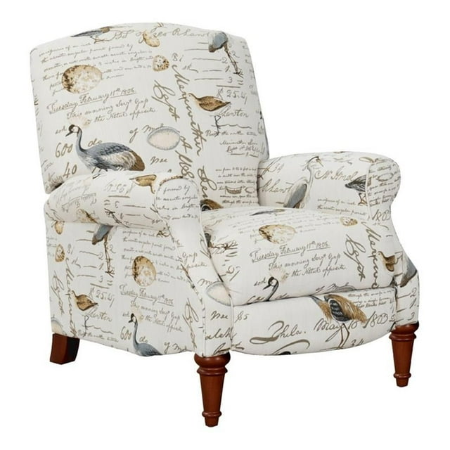 Pemberly Row Bird Script Fabric Manual Reclining Chair in Ivory ...