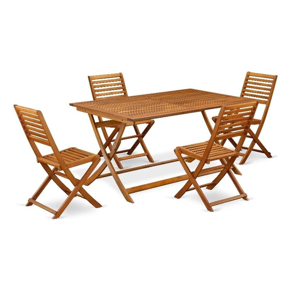 Pemberly Row Bistro Table with 4 Arms Less Folding Chairs - Natural Oil ...