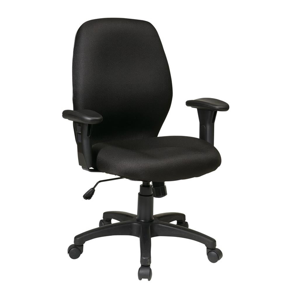 Pemberly Row Black Fabric Chair with Height Adjustable Arms and Nylon ...