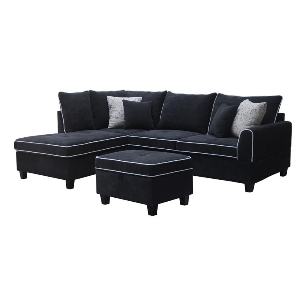 Pemberly Row Black Fabric Sectional Sofa w/ Left-Facing Chaise ...