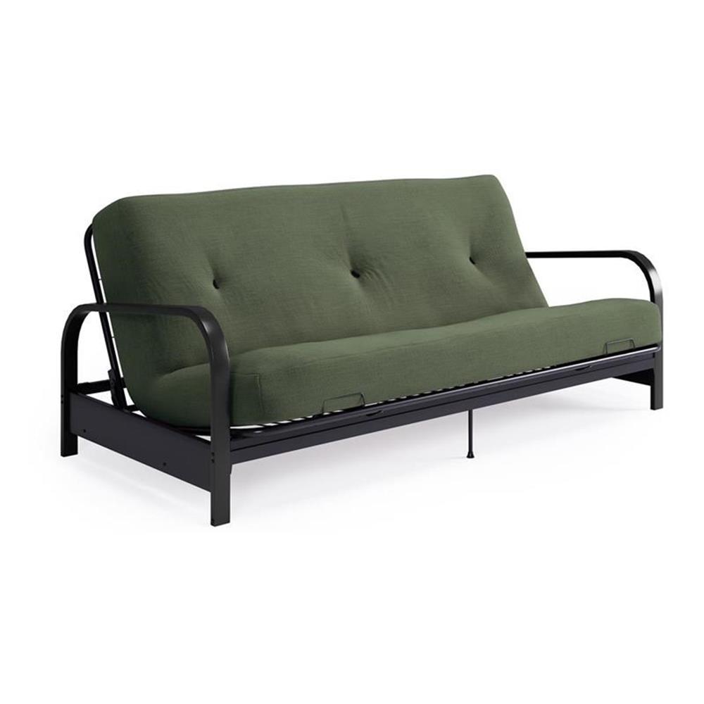 Pemberly Row Black Metal Arm Full Futon Frame with 6" Army Green Futon ...