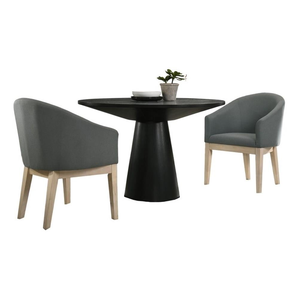 Pemberly Row Black Wood 3 Piece 47" Round Dining Table Set w/ Gray ...