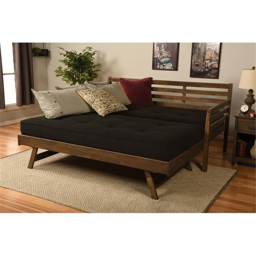 Pemberly Row Boho Wood Daybed/Pop Up Bed in Walnut Brown with Black ...
