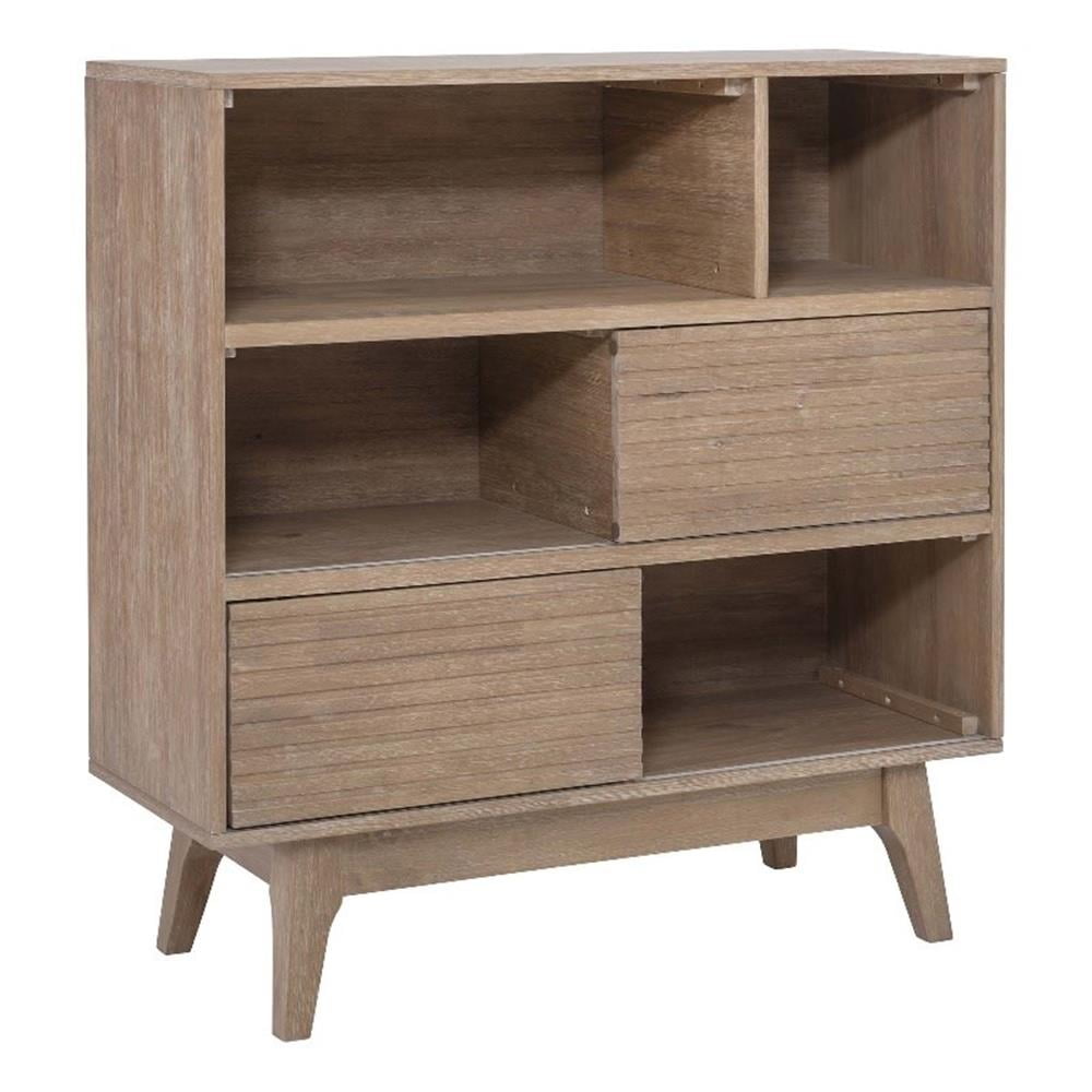 Pemberly Row Bookcase 3 Open Shelves 2 Sliding Door Panels in Natural ...