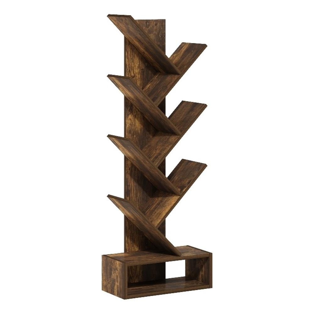 Pemberly Row Bookshelf 7-Tier Floor Standing Bookcase with Amber Pine ...