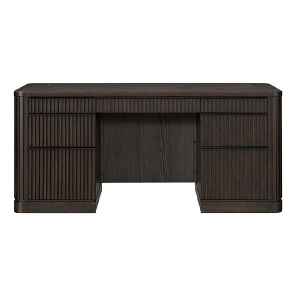 Pemberly Row Brown Executive Credenza with Fluted Tambour Detail ...