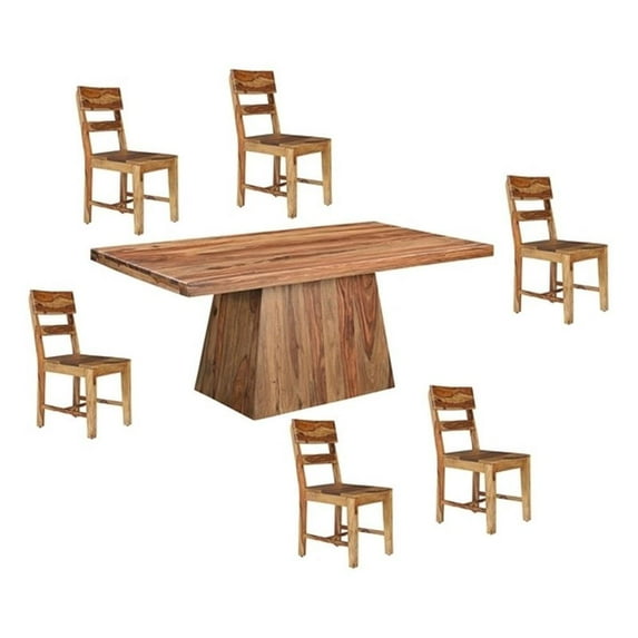 Pemberly Row Brown Solid Wood 7-Piece Dining Set with Live Edge Table ...