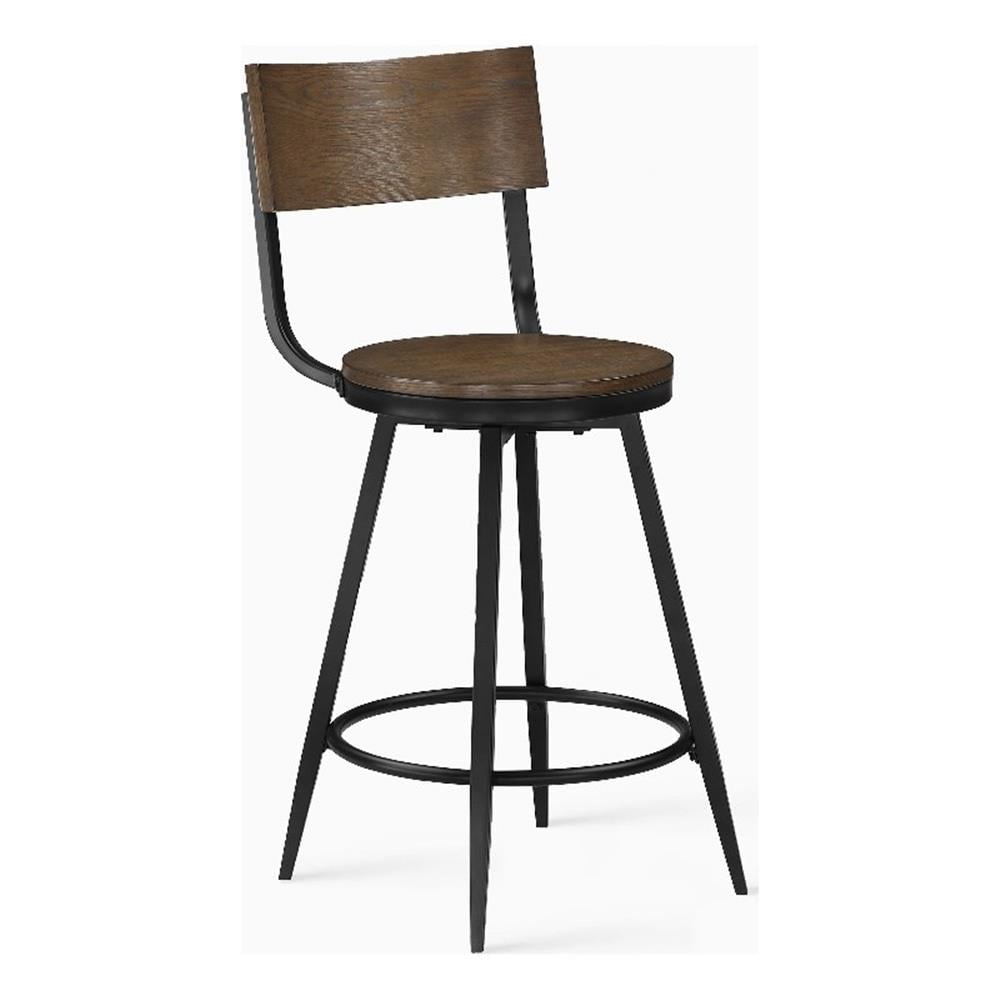 Pemberly Row Brown Wood & Metal Swivel Stool with Foot Rest ...
