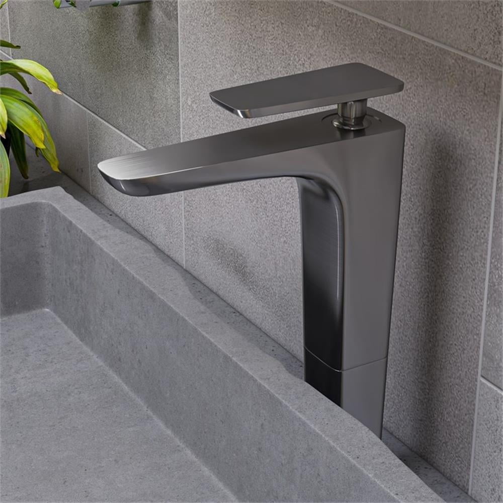 Pemberly Row Brushed Nickel Tall Single Hole Modern Bathroom Faucet ...
