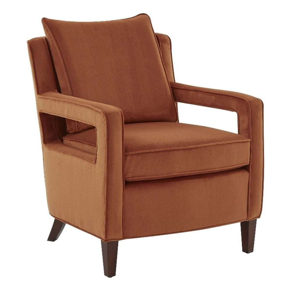 Pemberly Row Burnt Orange Velvet Accent Arm Chair with Open Arms and ...