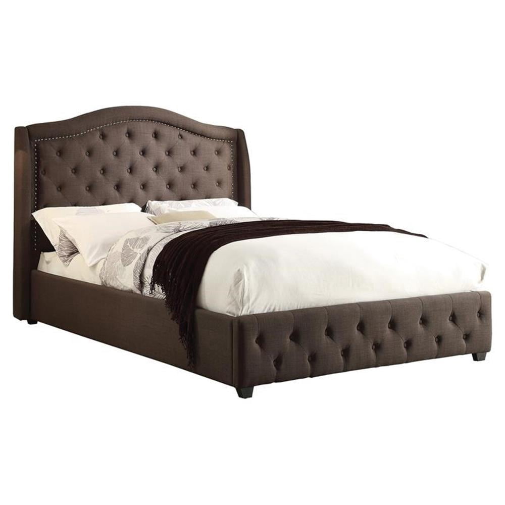Pemberly Row Button Tufted Fabric Upholstered Queen Wingback Bed in ...