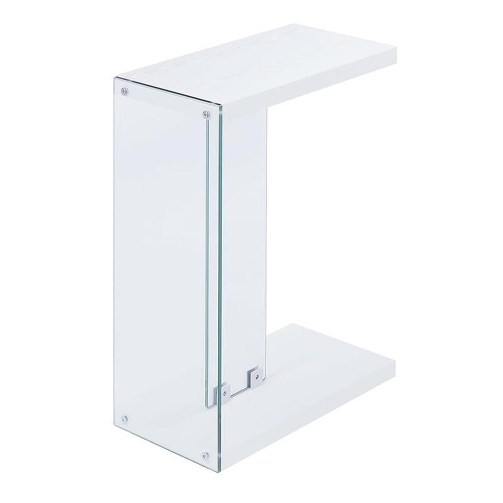 Pemberly Row C End Table in White Wood Finish with Clear Glass ...