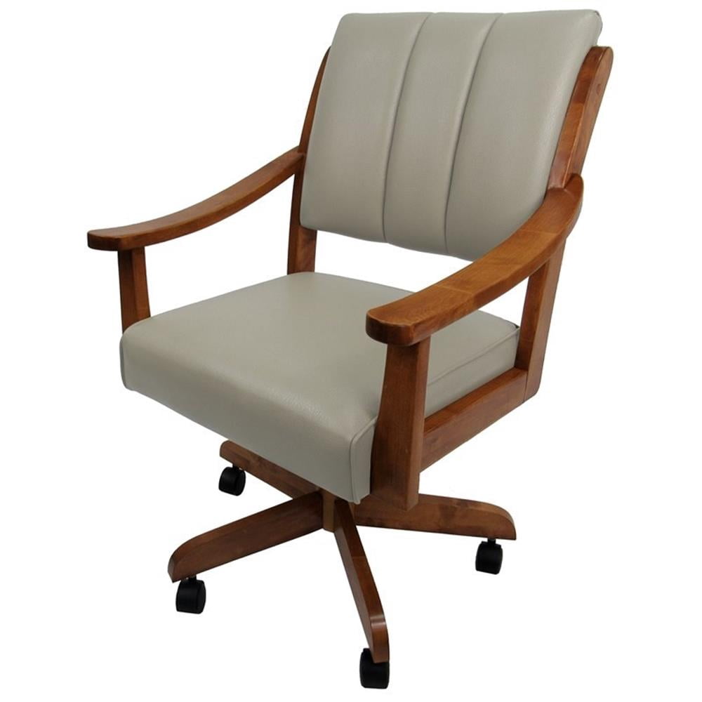 Pemberly Row Caster Solid Wood Dining Chair in Ocean Beige Vinyl Honey ...