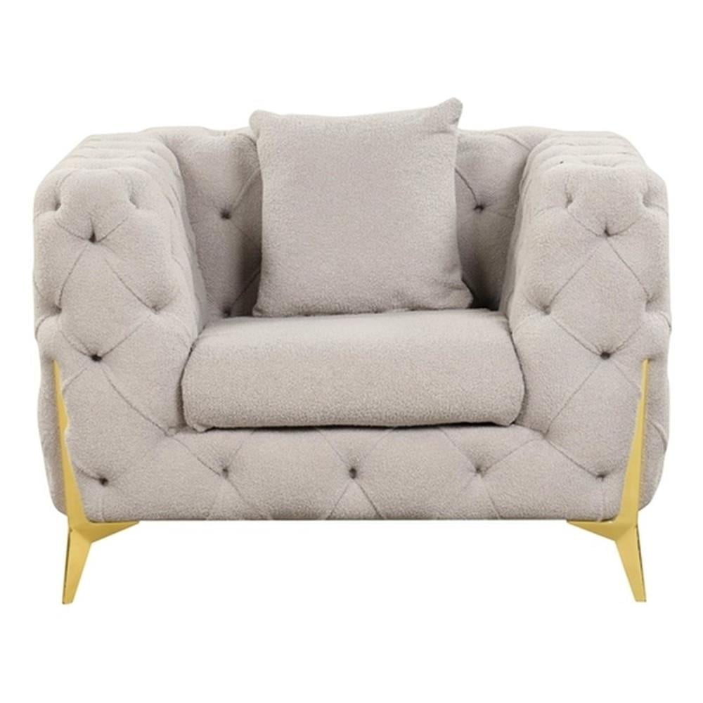 Pemberly Row Chair Made with Fabric & Gold Accent Legs in Light Gray ...
