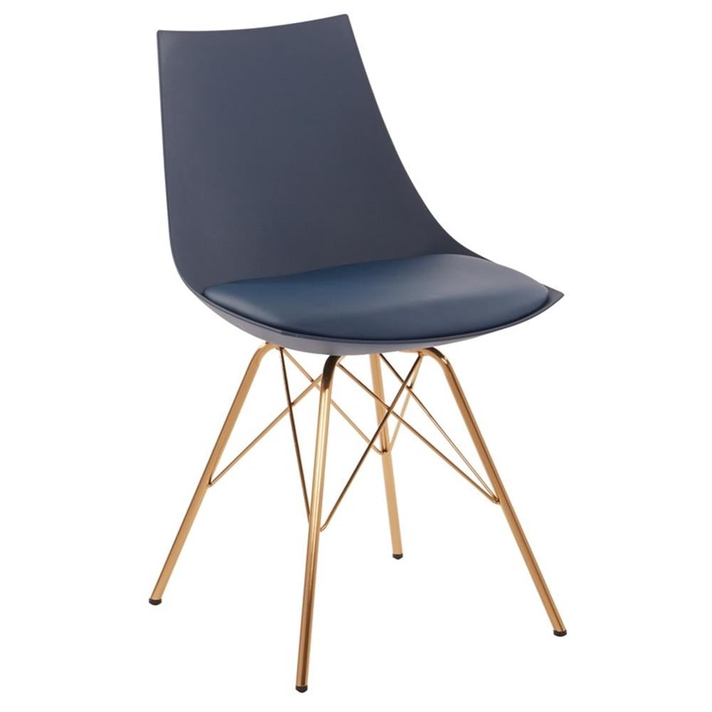Pemberly Row Chair in Navy Blue Faux Leather with Gold Chrome Base ...