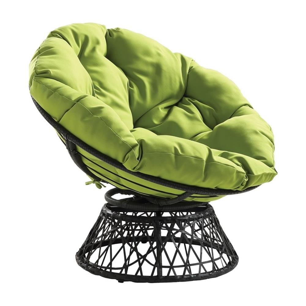 Pemberly Row Chair with Green Fabric cushion and Black Resin Wicker ...