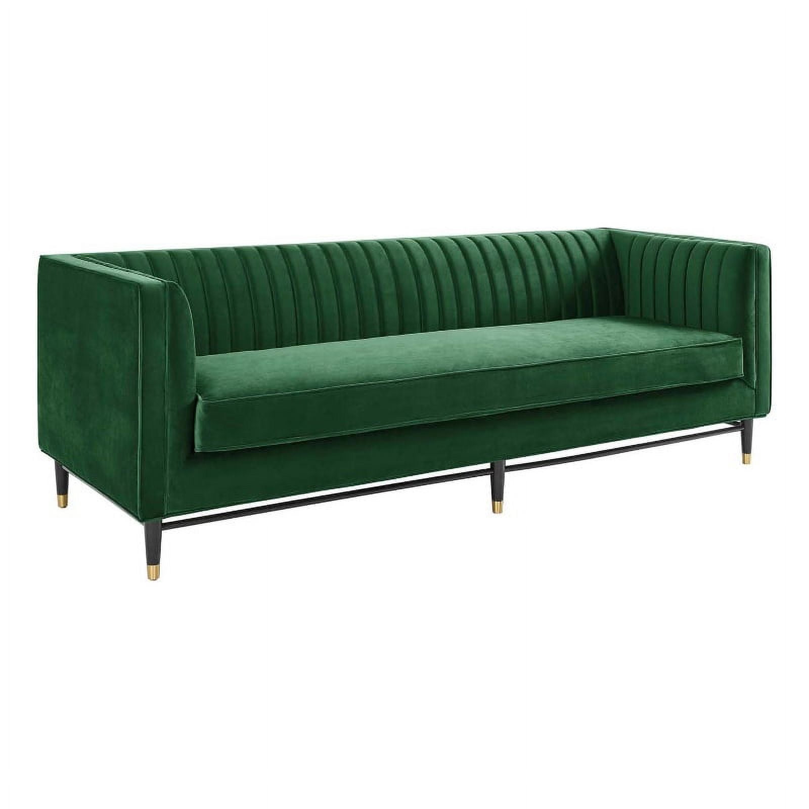 Pemberly Row Channel Tufted Performance Velvet Sofa in Emerald Green ...