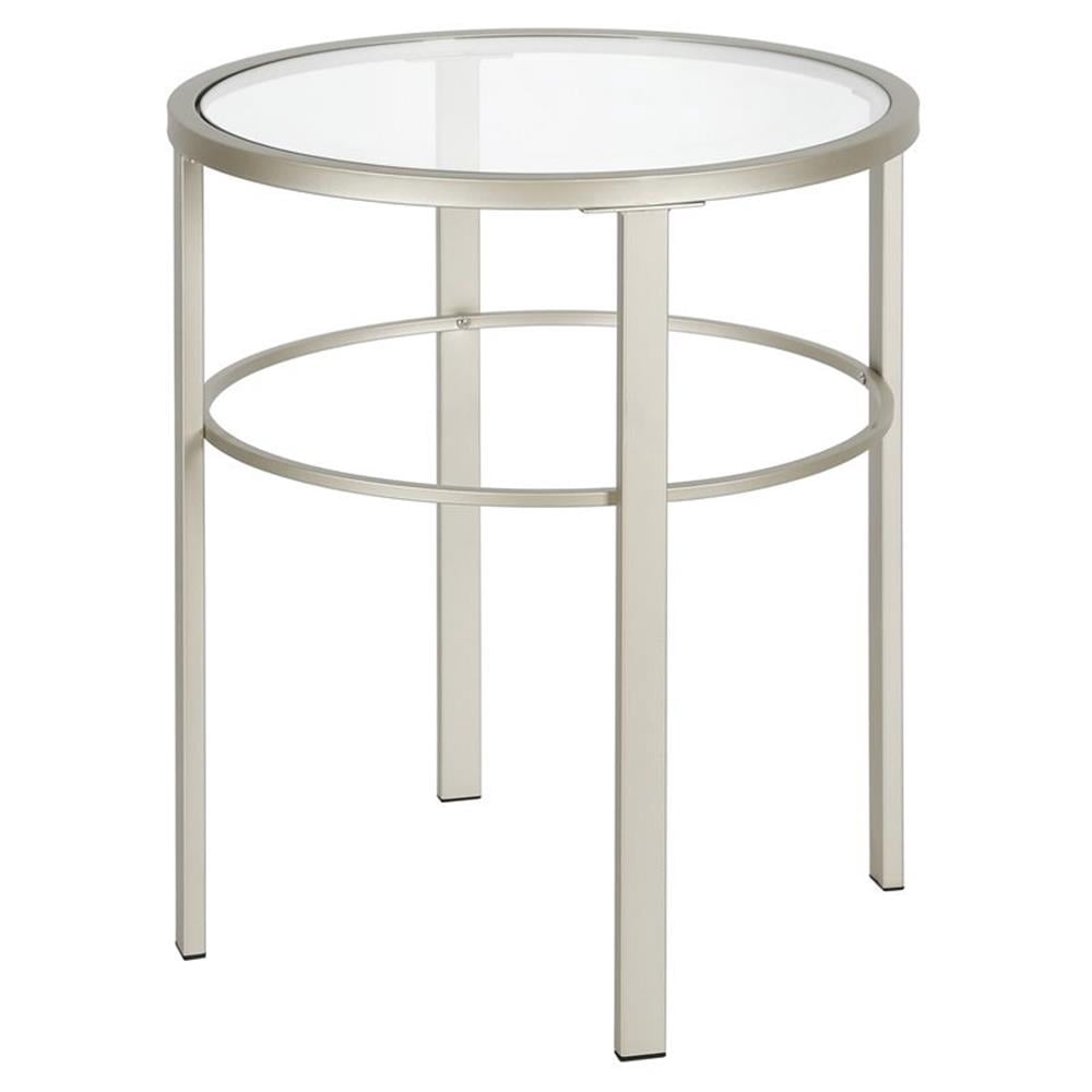 Pemberly Row Circle Side Table with Glass Top in Satin Nickel - Walmart.com