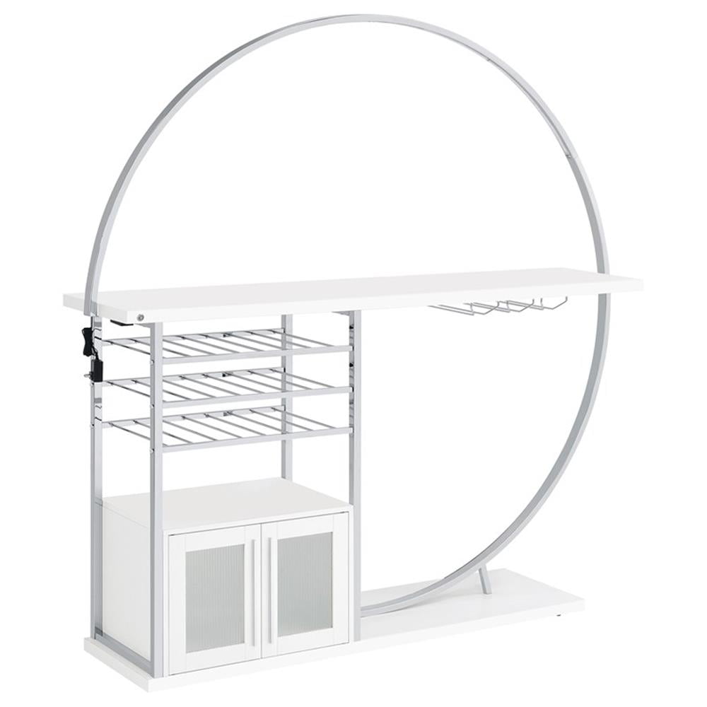 Pemberly Row Circular LED Wood Home Bar with Wine Storage White High ...