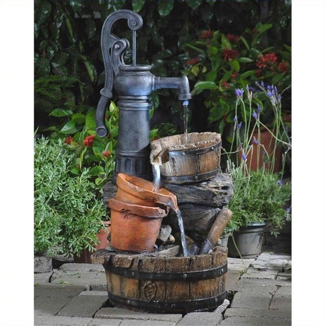 Pemberly Row Classic Outdoor Garden Water Pump Fountain with LED Light ...