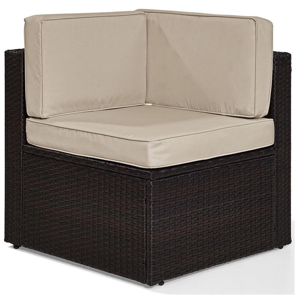 Pemberly Row Coastal Wicker Corner Patio Chair in Brown and Sand ...