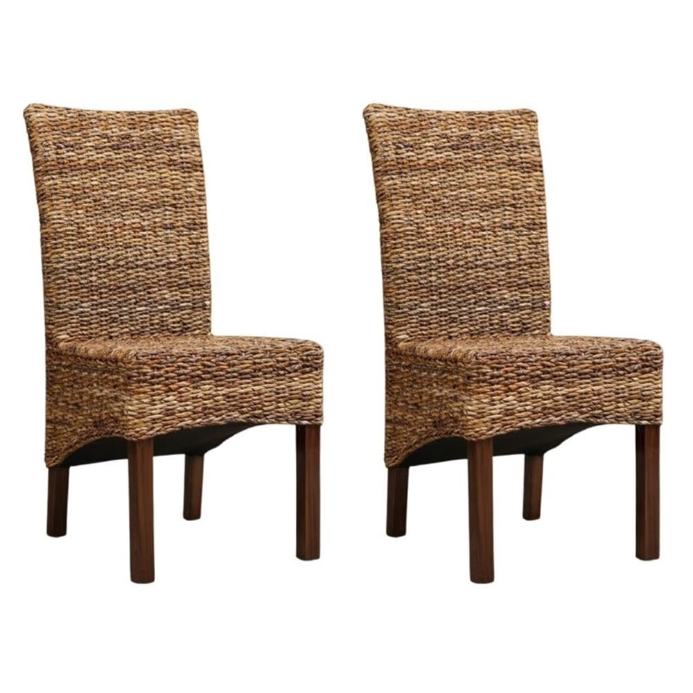 Pemberly Row Coastal Wicker / Rattan Dining Chair in Brown (Set of 2 ...