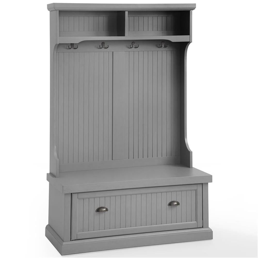 Pemberly Row Coastal Wood Hall Tree in Distressed Gray and Chrome ...
