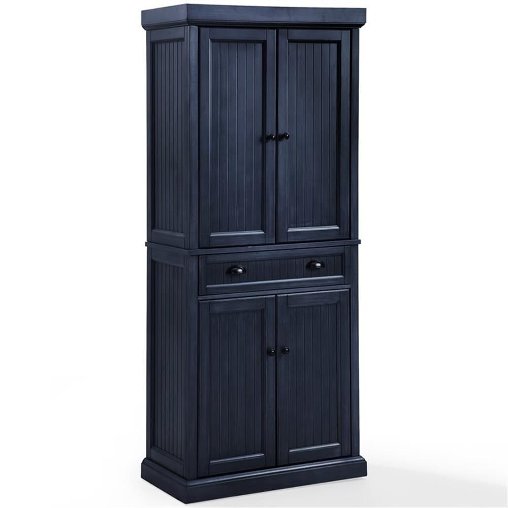 Pemberly Row Coastal Wood / Metal Pantry in Distressed Navy and Black ...