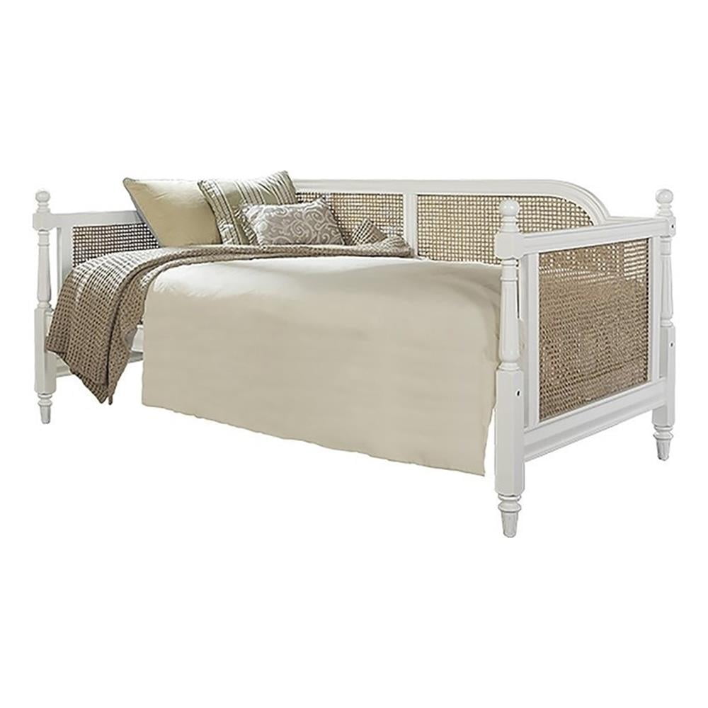 Pemberly Row Coastal Wood Twin Daybed with Cane Inset Panels in White ...