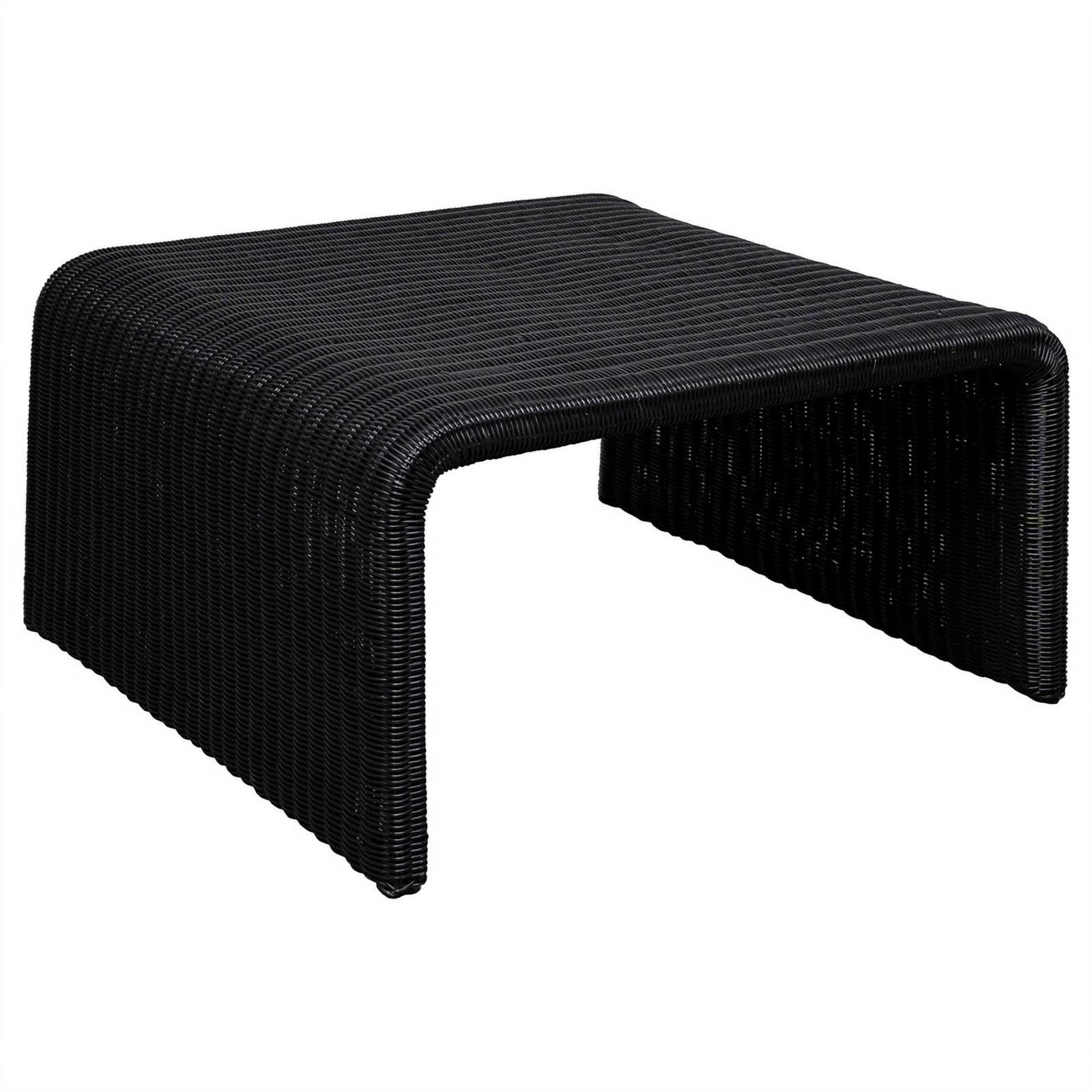 Pemberly Row Coastal Woven Rattan Square U-Shaped Coffee Table in Black ...