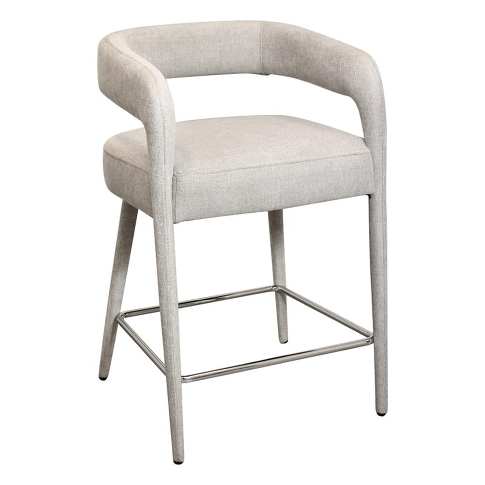 Pemberly Row Comfy Cushioned Metal Counter Chair in Ivory Linen Fabric ...