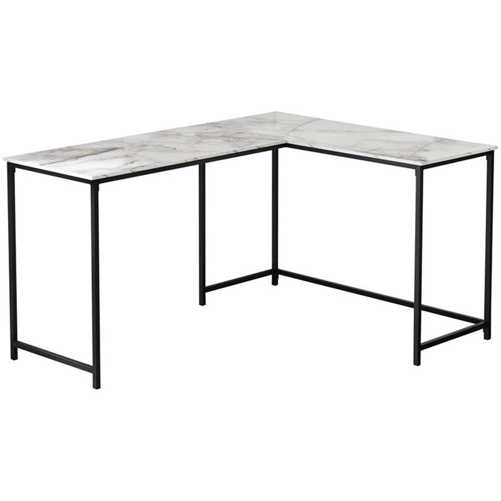 Pemberly Row Computer Desk Corner 58"L L Shape in Metal White Marble ...